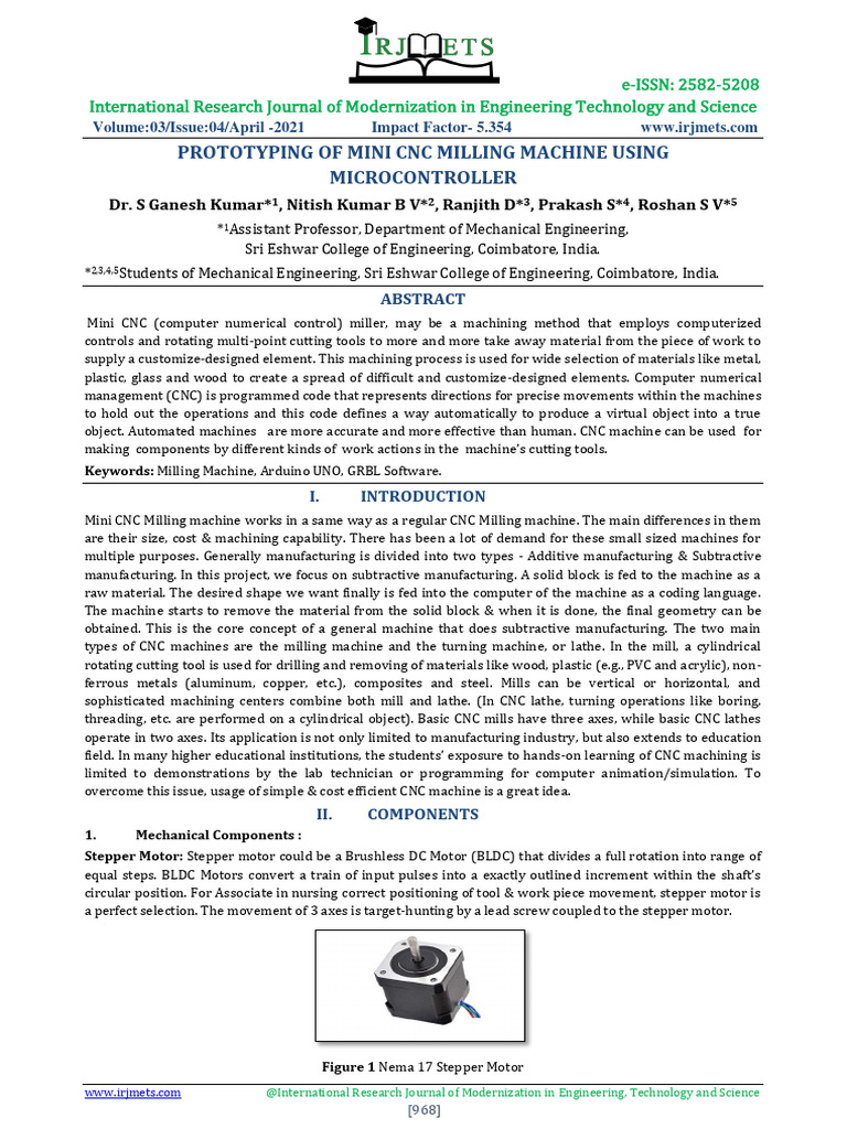 Prototyping of Mini CNC Milling Machine Using Microcontroller | PDF ...