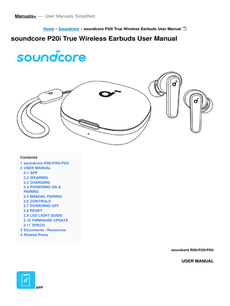 P20i True Wireless Earbuds Manual | PDF