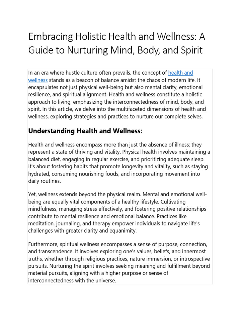 Embracing Holistic Health And Wellness Pdf Mental Health