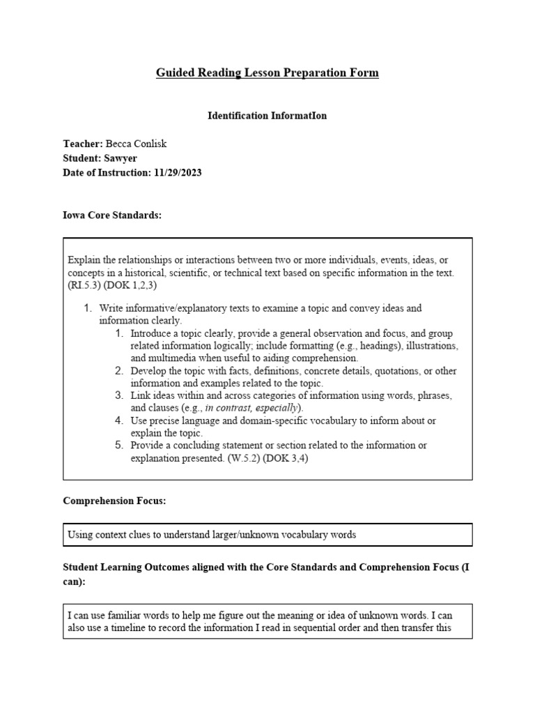 Lesson Preparation Form | Download Free PDF | Reading Comprehension ...
