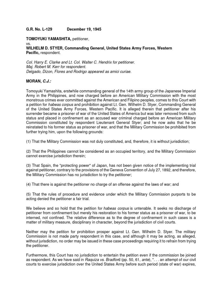 Yamashita v. Styer | PDF | War Crime | Military Justice
