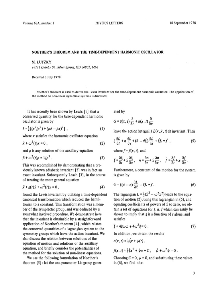 Lutzky 1978 | PDF | Noether's Theorem | Lagrangian Mechanics