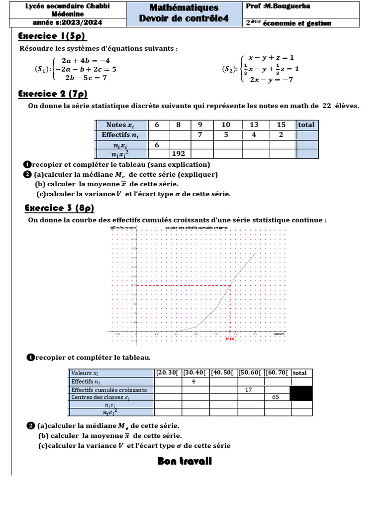 Devoir Cont 4 2 Eme Eco | PDF