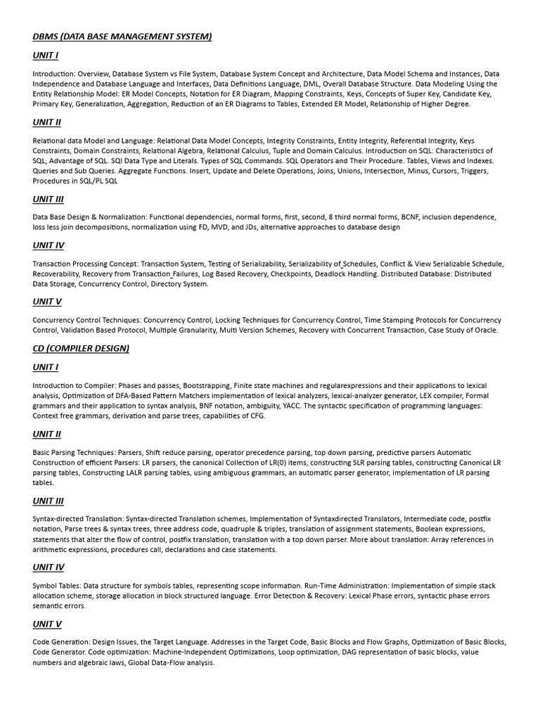 3rd Year Syllabus Pdf Parsing Relational Database 