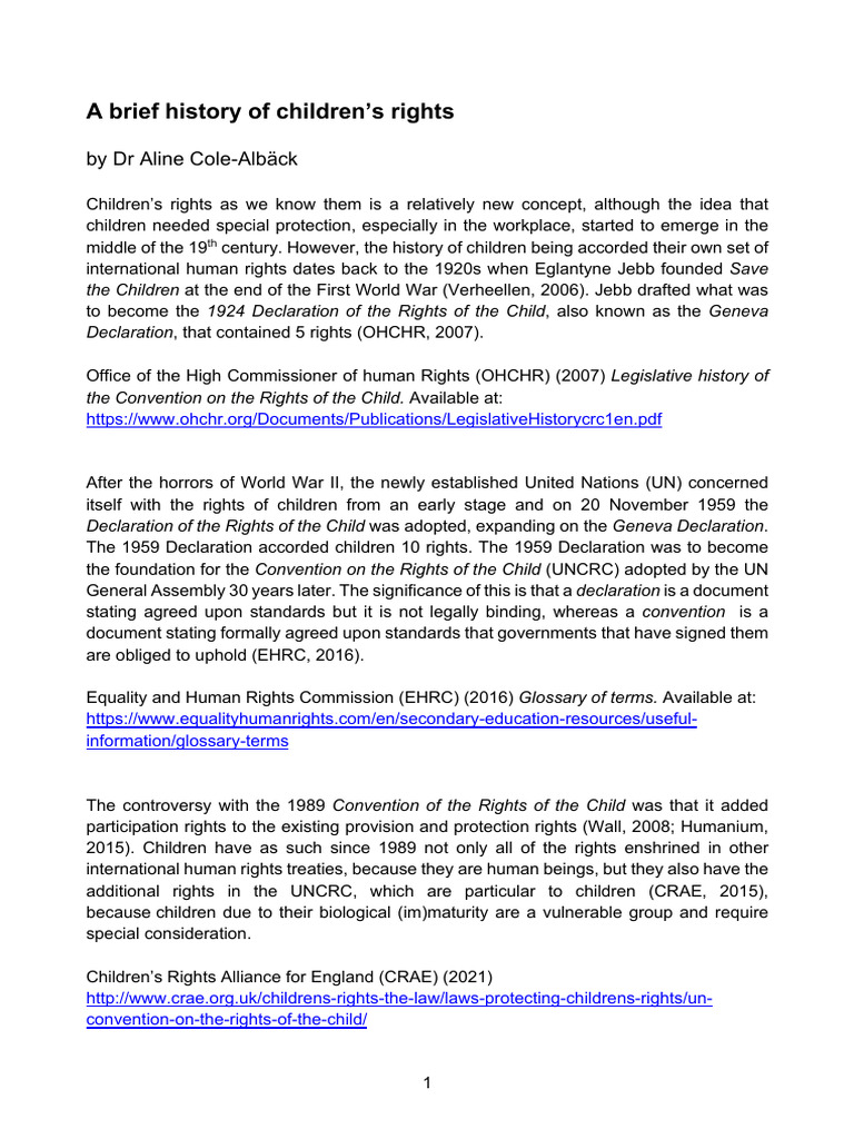 History of Children's Rights | Download Free PDF | Convention On The ...