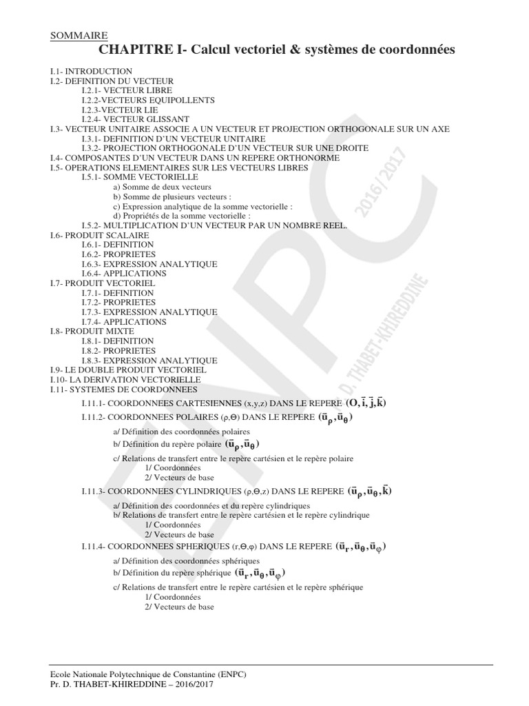 Chapitre I Calcul Vectoriel Et Systèmes de Coordonnées - 3 | PDF