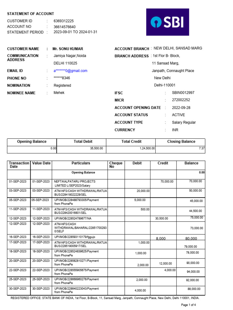 Sbi - 366 640 - Account Statment | PDF | Payments | Credit Card