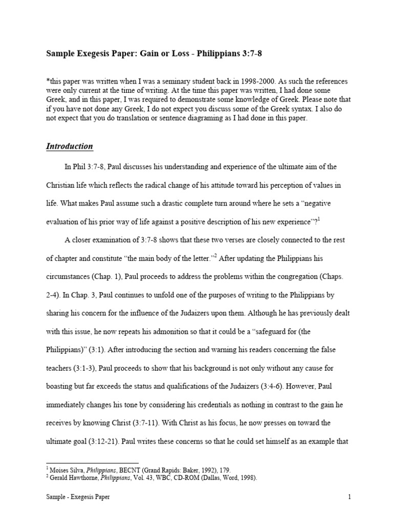 Sample - Exegesis - Paper (Philippians) | PDF | Paul The Apostle ...