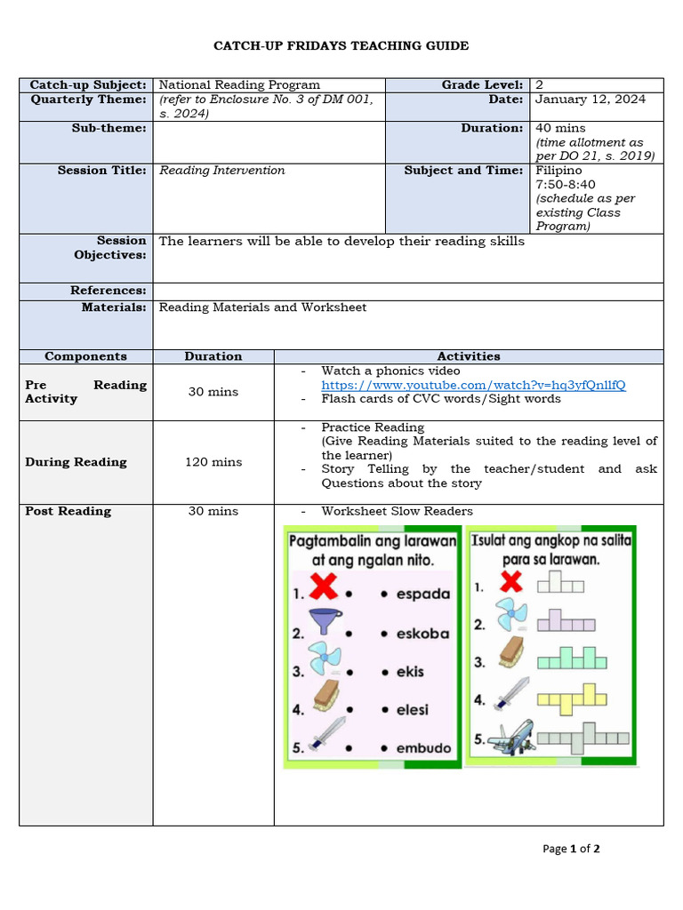 Catch-Up Fridays: Grade 2 Reading Guide | PDF