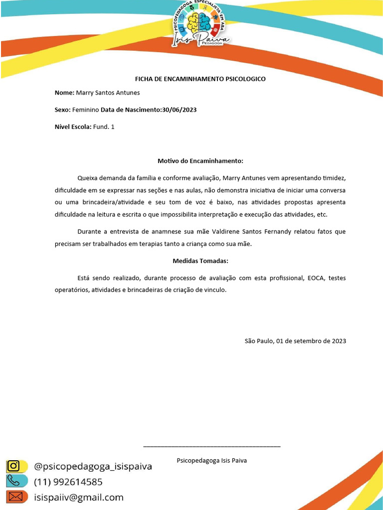 Ficha de Encaminhamento Psicologico | PDF Ficha de Encaminhamento Psicologico | PDF