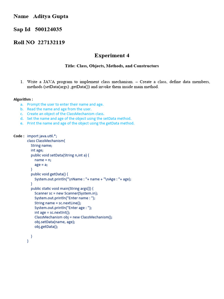Aditya Gupta 500124035 Pdf Method Computer Programming Class Computer Programming