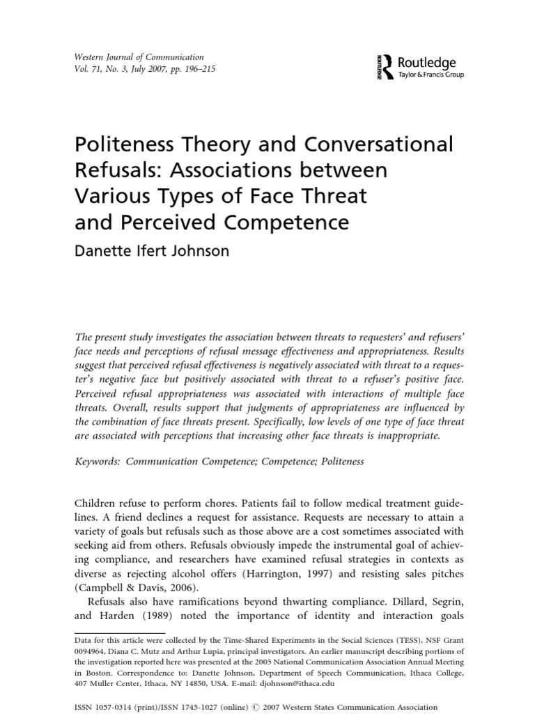 Politeness Theory and Conversational Refusals Associations Between ...