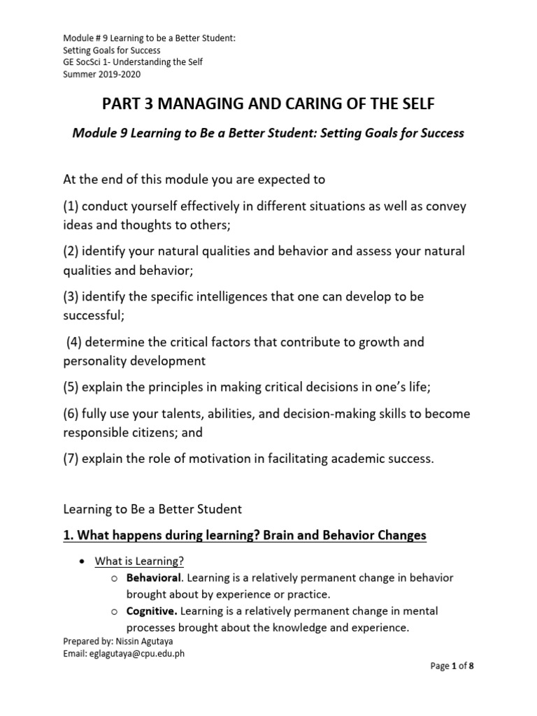 Student Goal Setting for Success | PDF | Learning | Intelligence