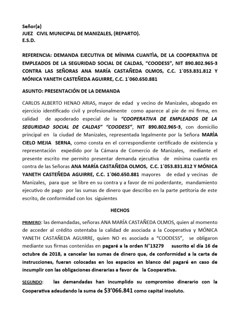 Coodess Vrs Ana Maria y Mónica Castaño | PDF