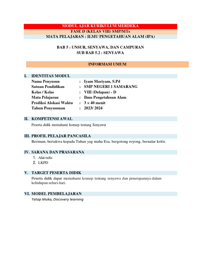 Modul Ajar Kurikulum Merdeka - Ipa - Iyam | PDF