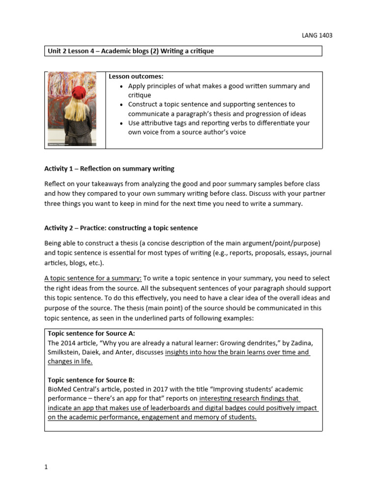 U2L4 SN - Writing A Critique | PDF | Mobile App | Cognition