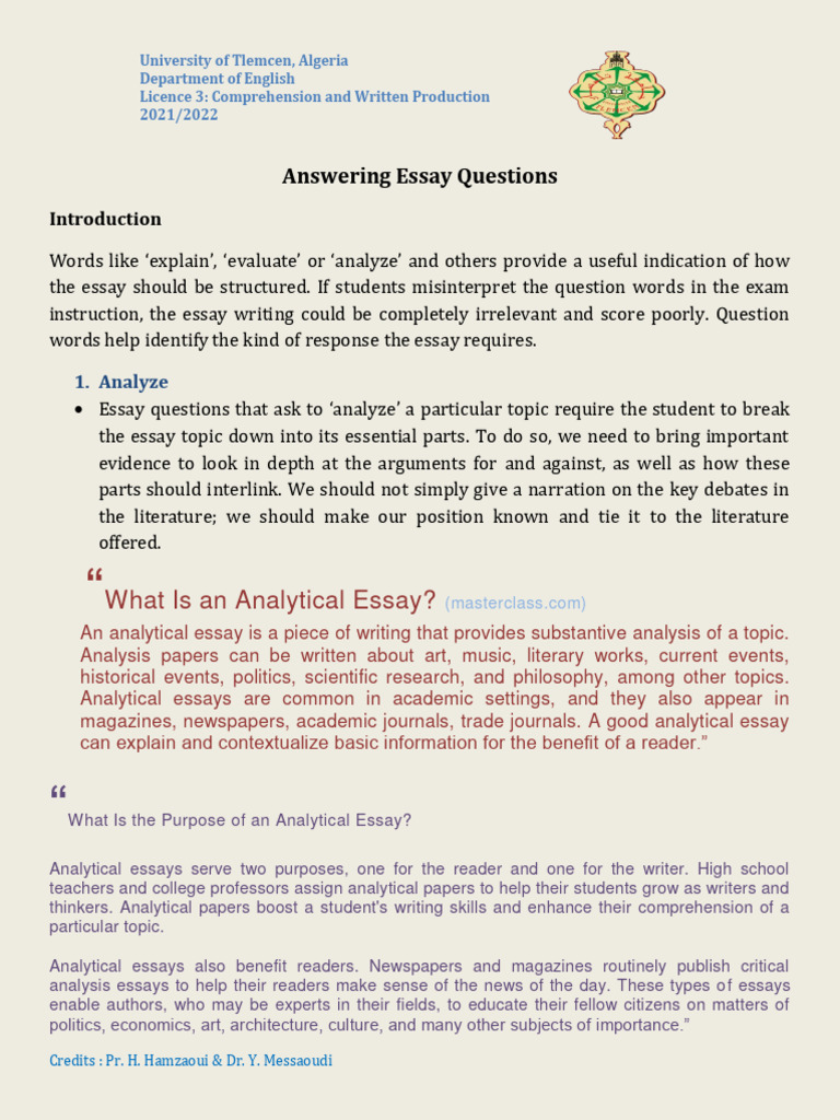 Guide to Writing Analytical Essays | PDF