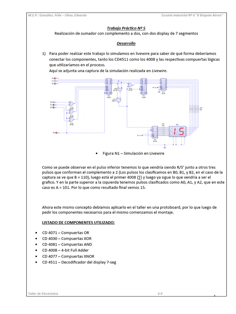 TP #5 Sumador | PDF | Puerta lógica | Ingeniería Informática