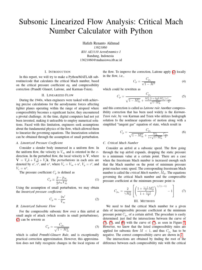 Hafizh Renanto Akhmad - Homework Linearized Flow | PDF | Mach Number | Aerodynamics
