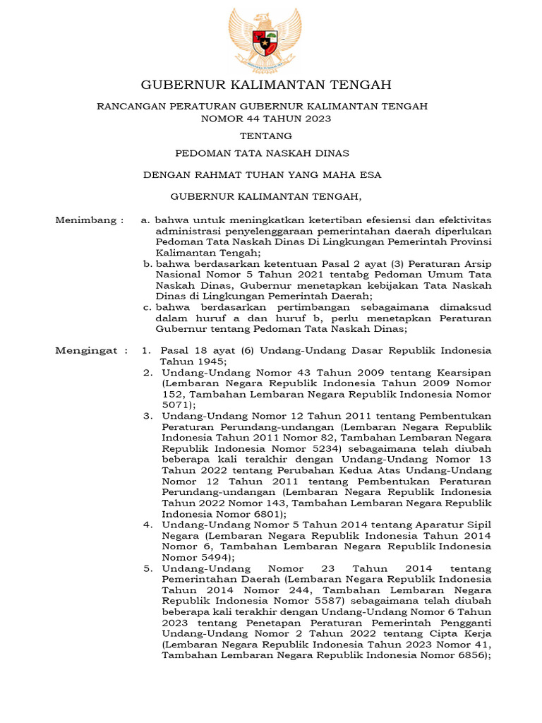 Pergub 44 Tahun 2023 Tentang Pedoman Tata Naskah Dinas | PDF Pergub 44 Tahun 2023 Tentang Pedoman Tata Naskah Dinas | PDF