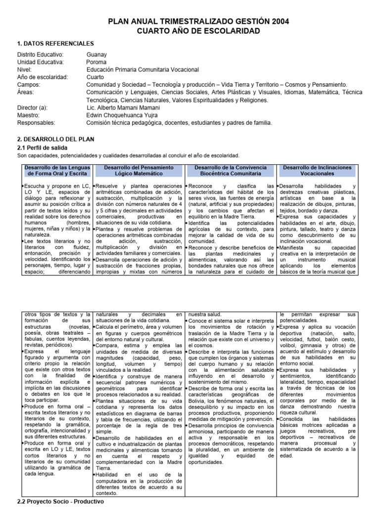 Pat 4to Primaria Poroma | PDF | Violencia | Aprendizaje