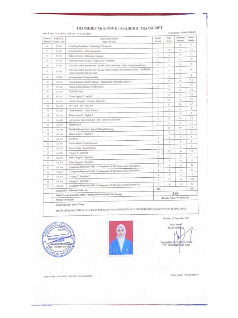 Transkrip Akademik Academic Transcript | PDF