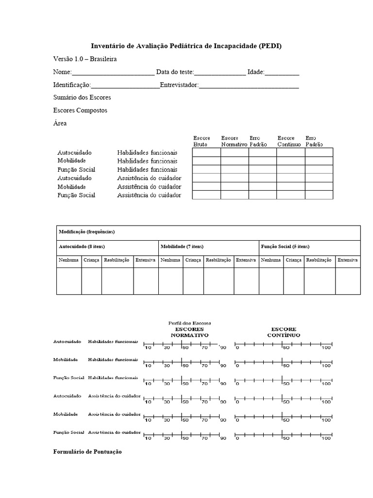 Inventário de Avaliação Pediátrica de Incapacidade PEDI REFEITO | PDF