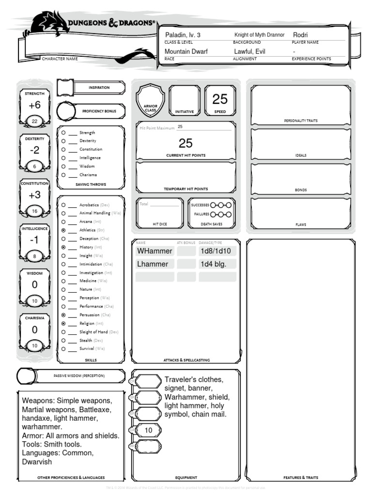 Character Sheet - Form Fillable | PDF