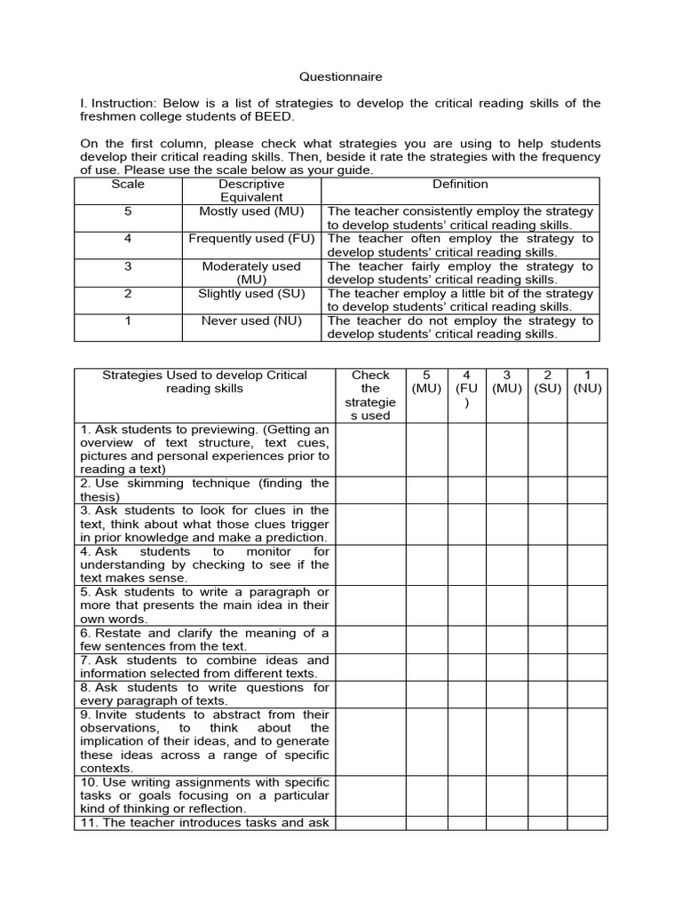 Research Questionnaire | PDF | Teachers | Learning