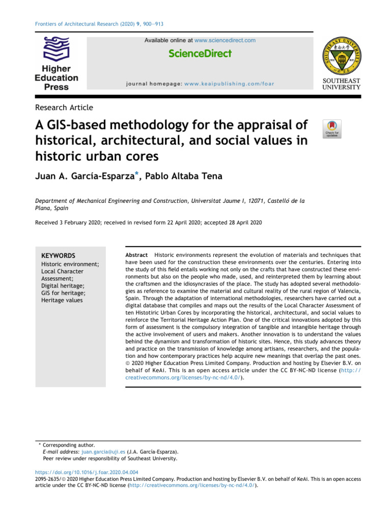 A GIS Based Methodology For The Appraisal of Historica 2020 Frontiers ...