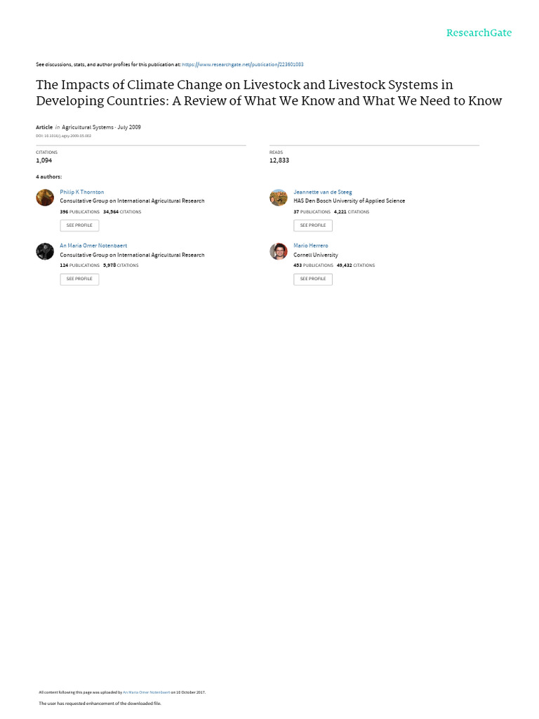 The Impacts Of Climate Change On Livestock And Livestock Systems In