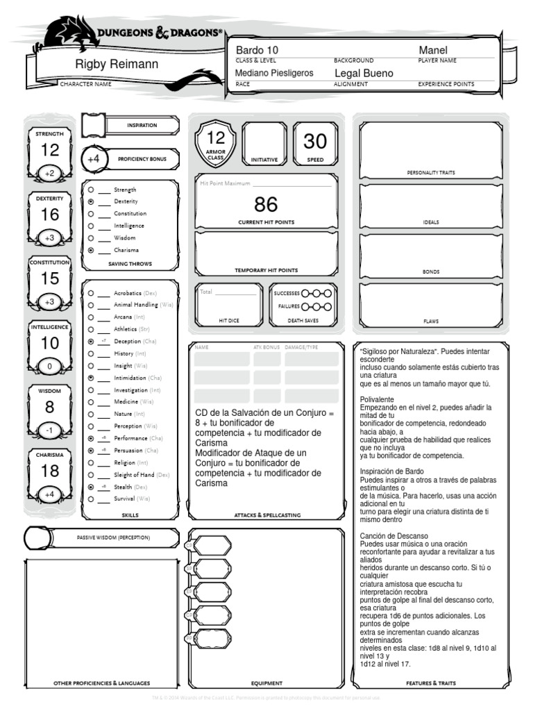 DND - 5E - CharacterSheet - FormFillable 6 | PDF