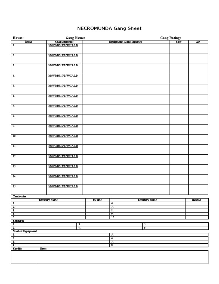 Necromunda Gang Roster Template | PDF | Science & Mathematics | History