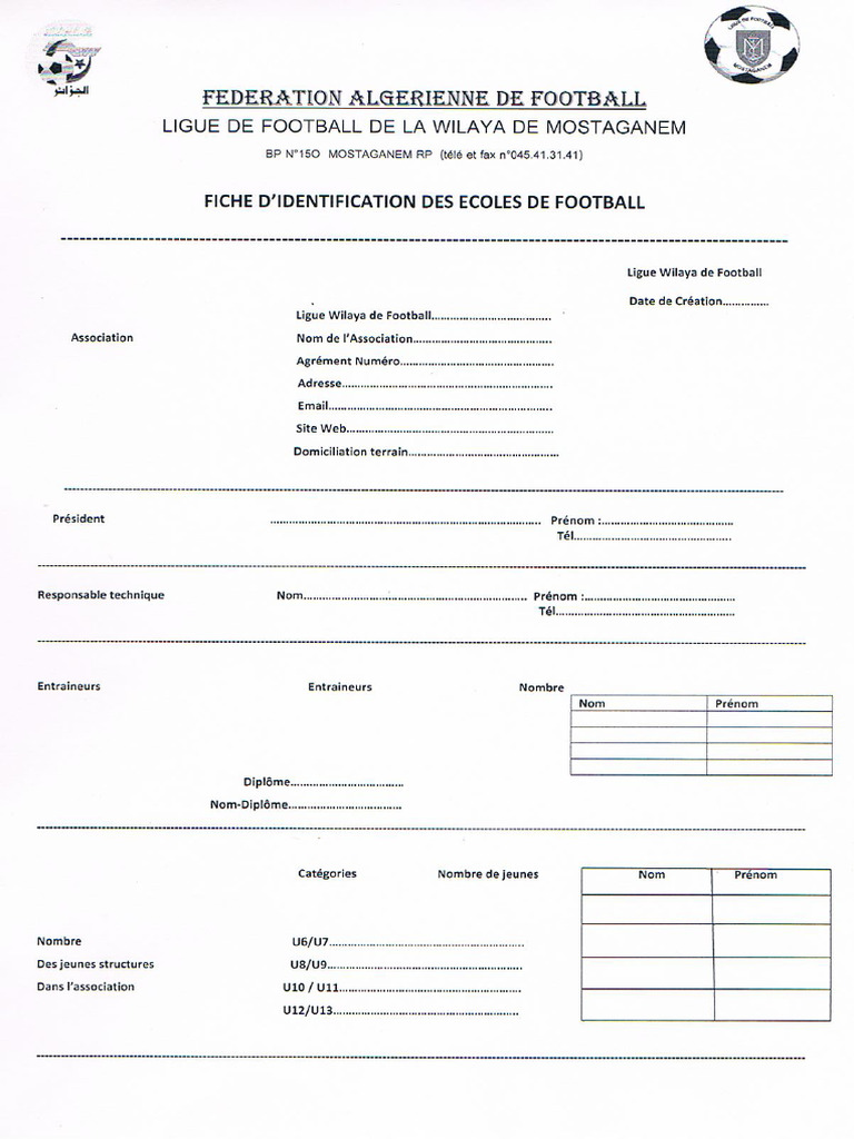 16 Fiche D Identification Des Ecoles de Foot 2018 2019 | PDF