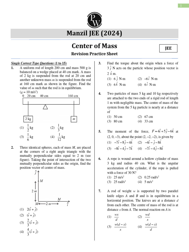 656dace3ac40f20019ff4d79 - ## - Center of Mass Practice Sheet | PDF ...