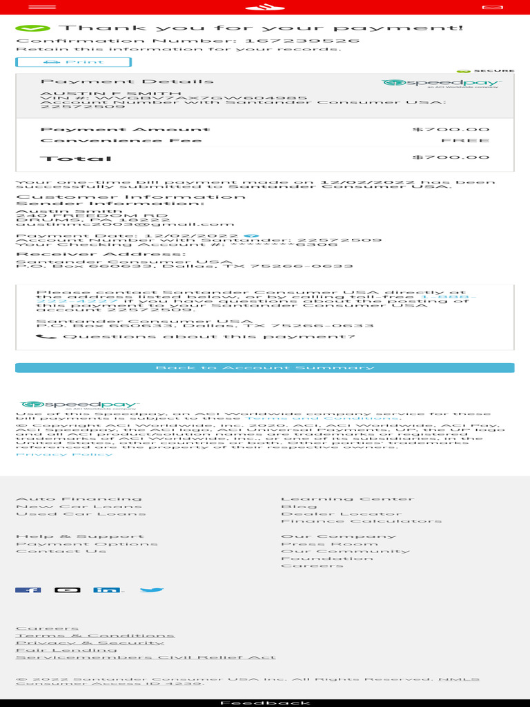 Santander Payment Confirmation Receipt | PDF | Loans | Trademark