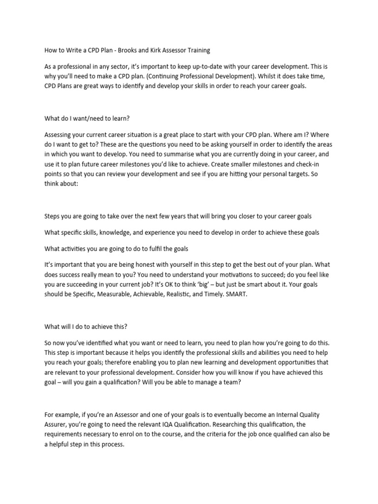 CPD Plan Writing Guide for Assessors | PDF | Goal | Professional ...