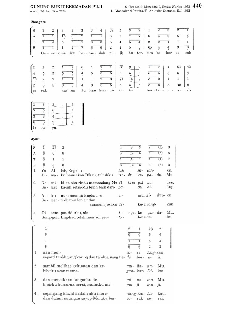 Puji Syukur (PS) 440 - Gunung Bukit Bermadah Puji | PDF