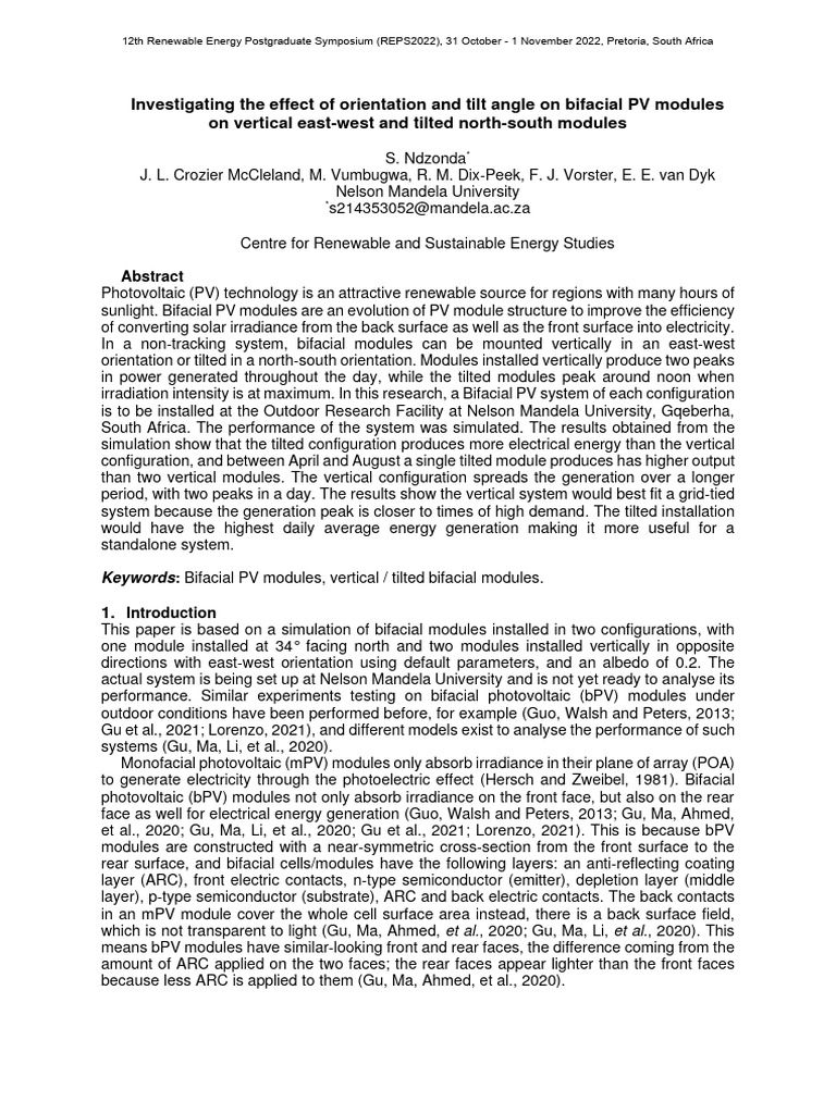 Investigating The Effect of Orientation and Tilt Angle On Bifacial PV ...
