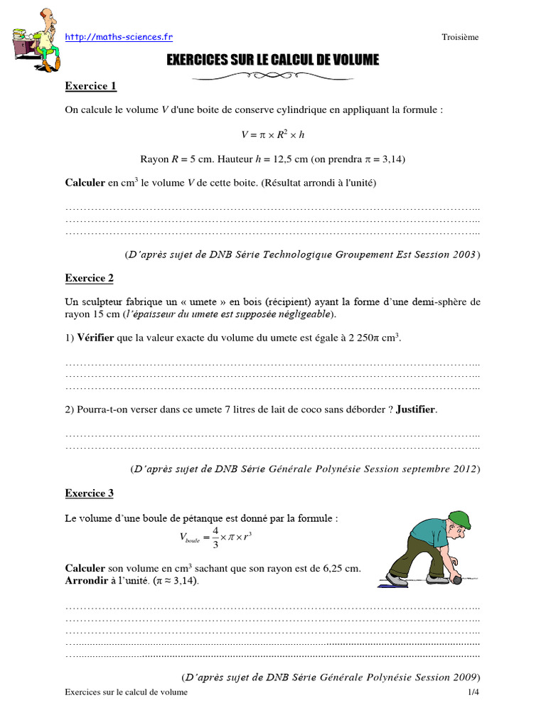 Exercices de volume pour 3ème | PDF | Zone | Le volume