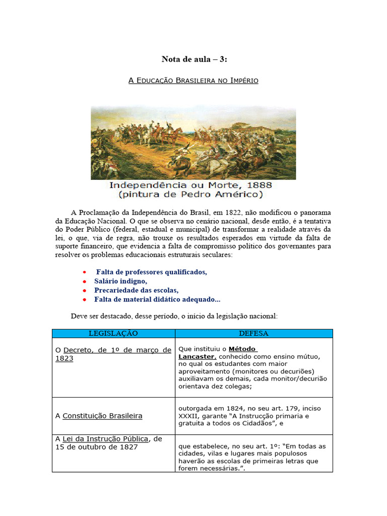 Nota de Aula 3 e Atividade | PDF | Escolas | Educação primária