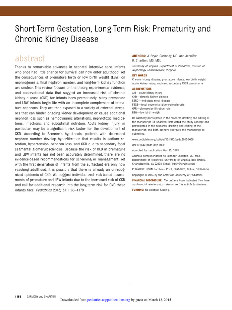 Short Term Gestation and Long Term Risk. Premature CKD Pediatrics. | PDF | Chronic Kidney ...