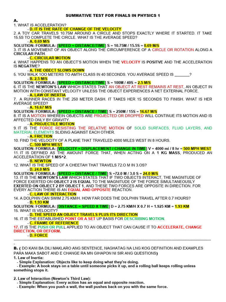 Physics 1 Final Exam Review Guide | PDF | Force | Acceleration