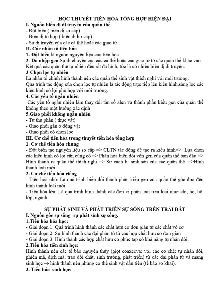 HỌC THUYẾT TIẾN HÓA TỔNG HỢP HIỆN ĐẠI | PDF