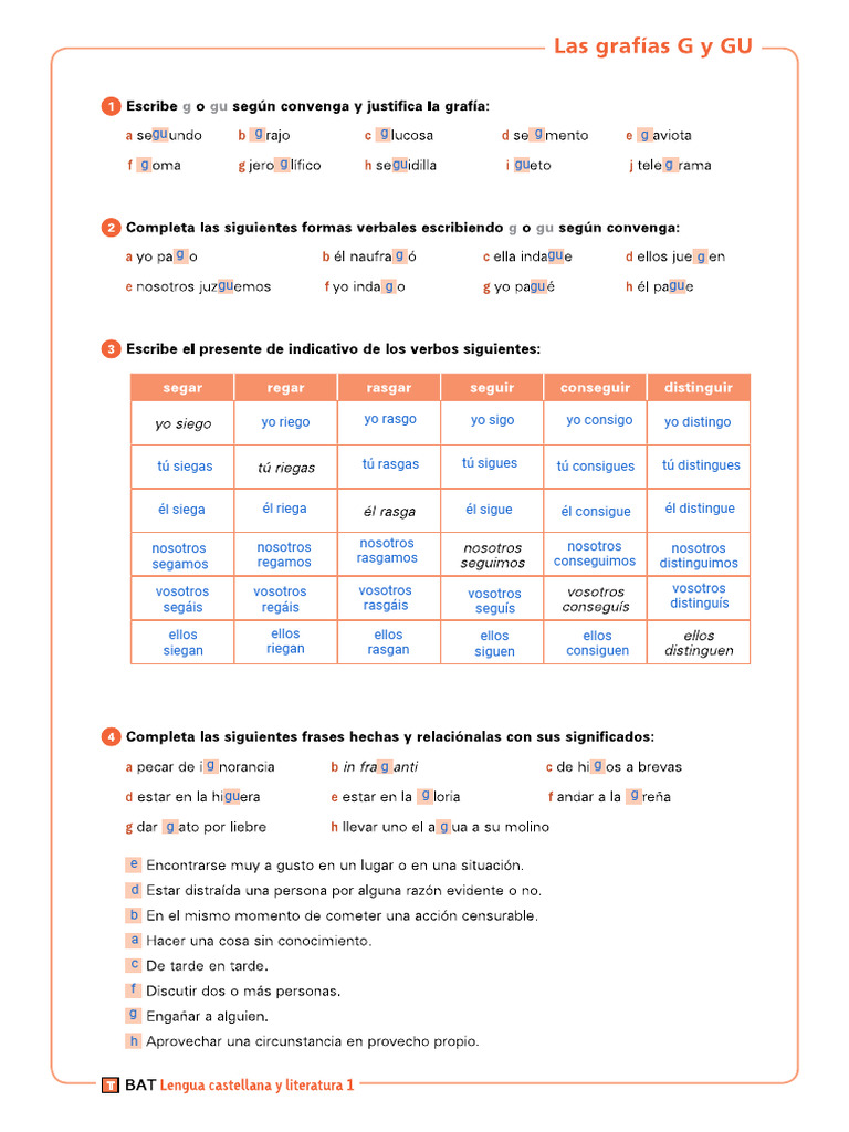 Ejercicios de la letra G y gu | PDF | Comunicación humana | Ortografía