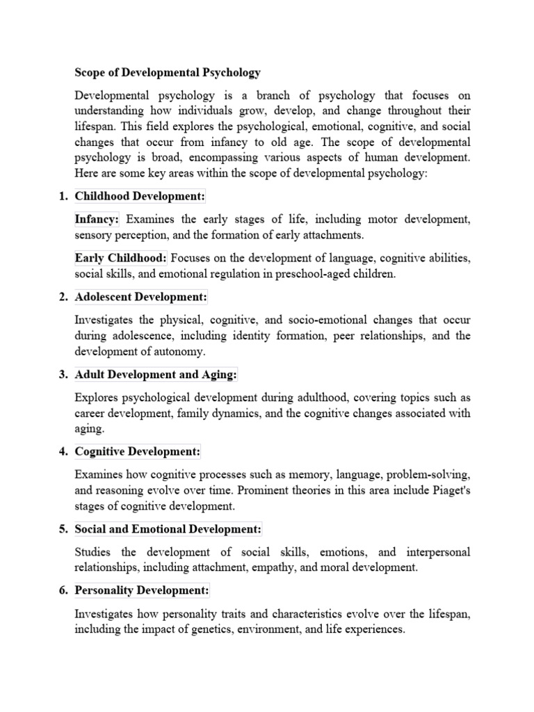 Scope of Developmental Psychology | PDF | Developmental Psychology | Psychology