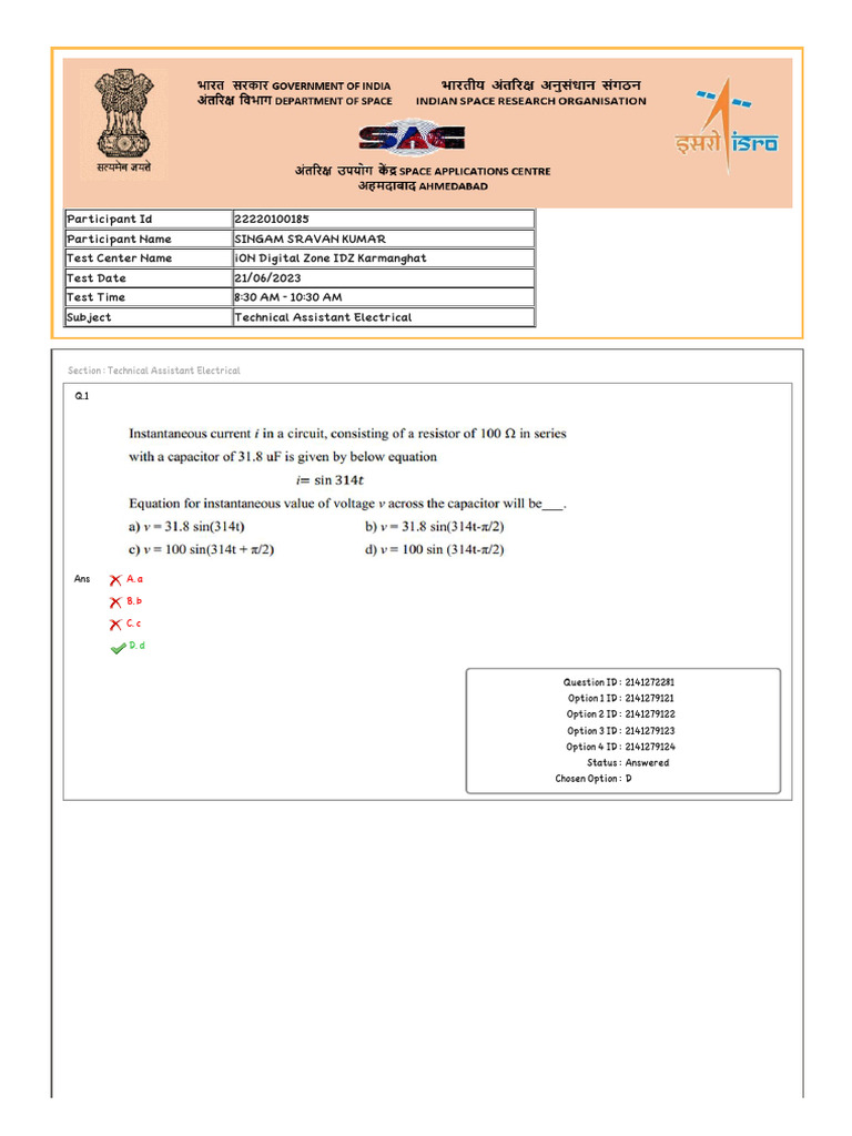 ISRO Sac Question Paper | PDF