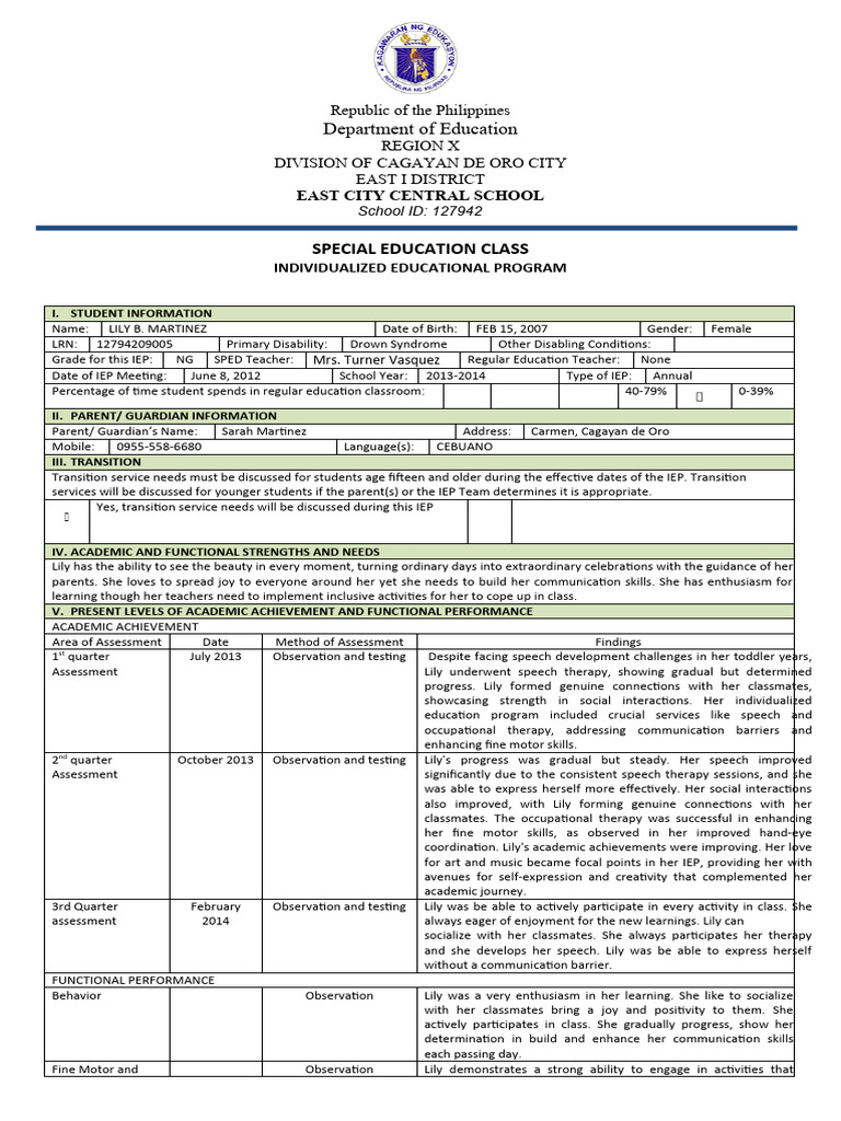 Iep Casestudy | PDF | Individualized Education Program | Learning