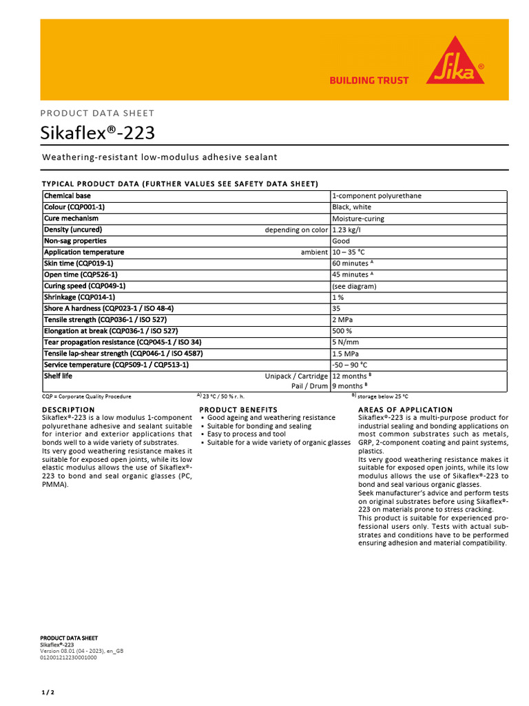 Sikaflex - 223 | PDF | Adhesive | Polyurethane