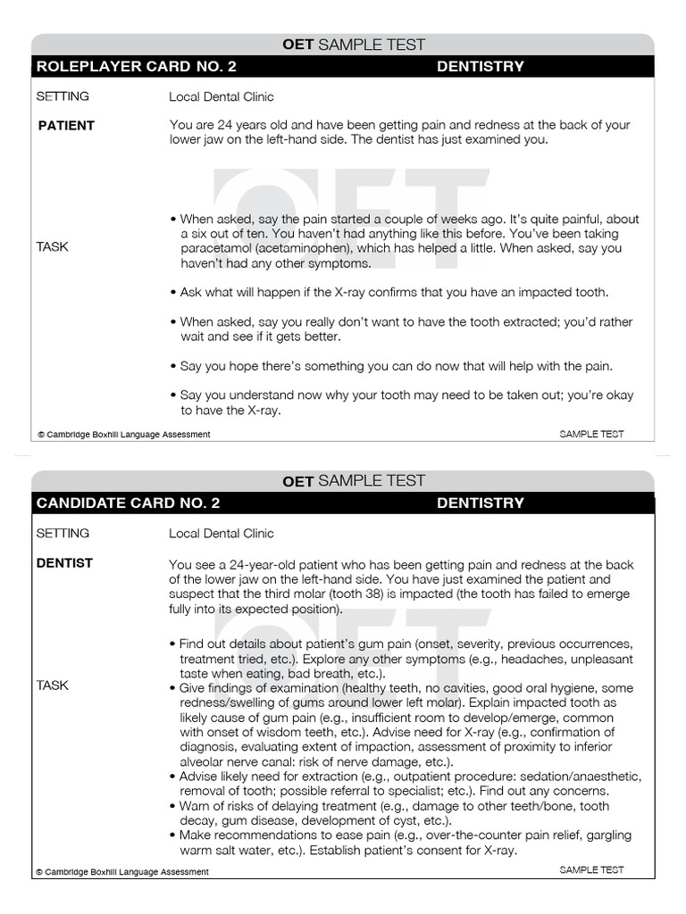 02-Speaking Sample Test 2 (Dentistry) | PDF | Dentistry | Clinical Medicine